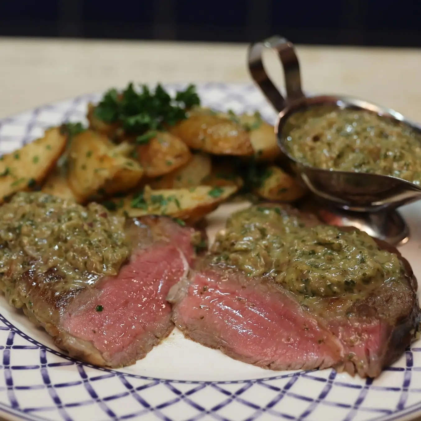 Steak “Sauce Entrecôte” (Warm Herb-Butter Emulsion with Anchovy ...